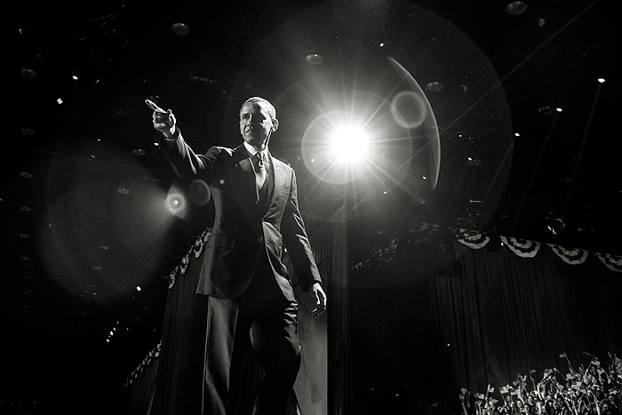 Photos - Obama appears on stage at his election night victory party in ...